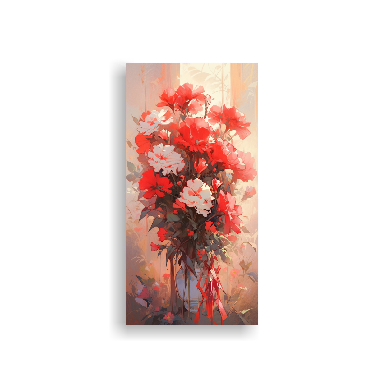 Ripley - PINTURA LIENZO VERTICAL FLORES EN COLORES ROJOS Y 30X60 CM