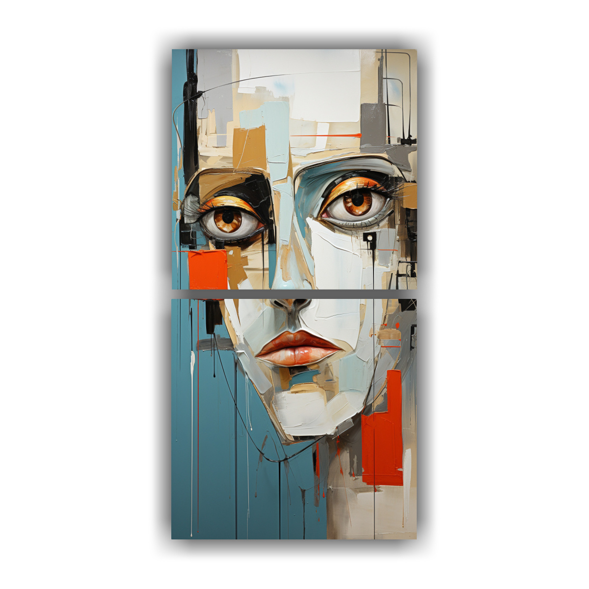 CUADROS ABSTRACTOS DE LÍNEAS FINAS CON ROSTRO DE 80X160 CM