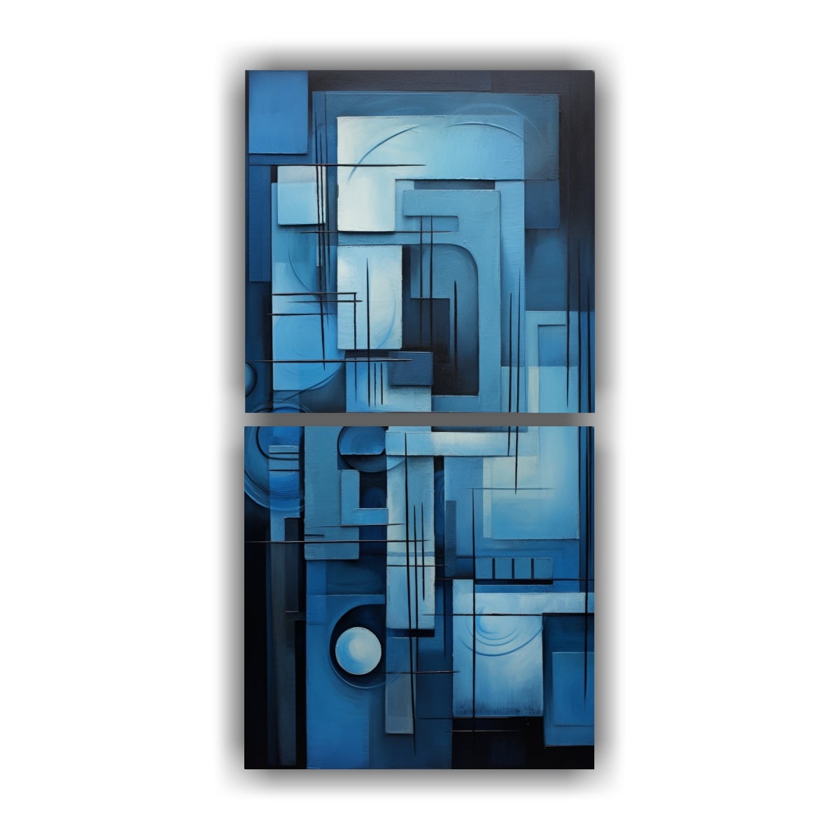 CUADROS ABSTRACTOS EN TONOS AZULES: COMPOSICIONES 80X160 CM