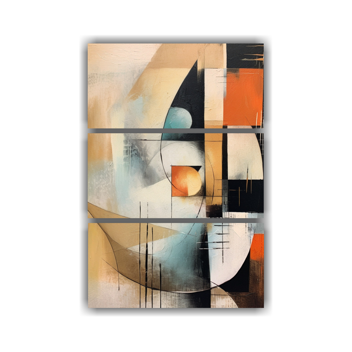 PINTURA ABSTRACTA VINTAGE DE LÍNEAS Y FORMAS EN 40X60 CM