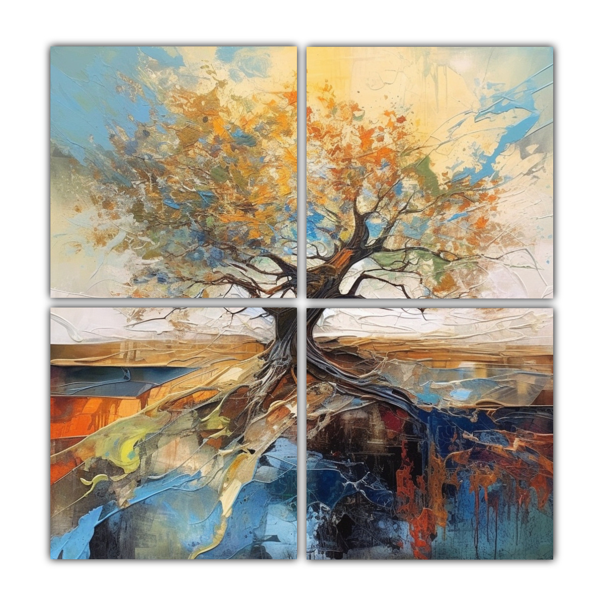 Ripley - CUADRO DE TELA CON LÍNEAS SIMÉTRICAS Y ÁRBOL 40X40 CM