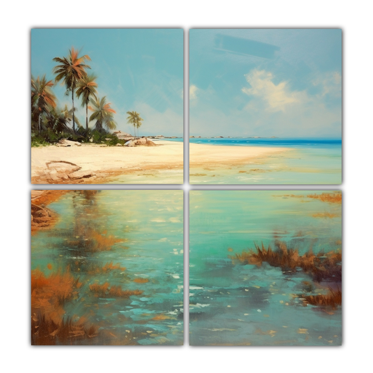 Ripley - CUADRO BAÑO OASIS PLAYA PINTURA AL ESTILO ÓLEO, 60X60 CM
