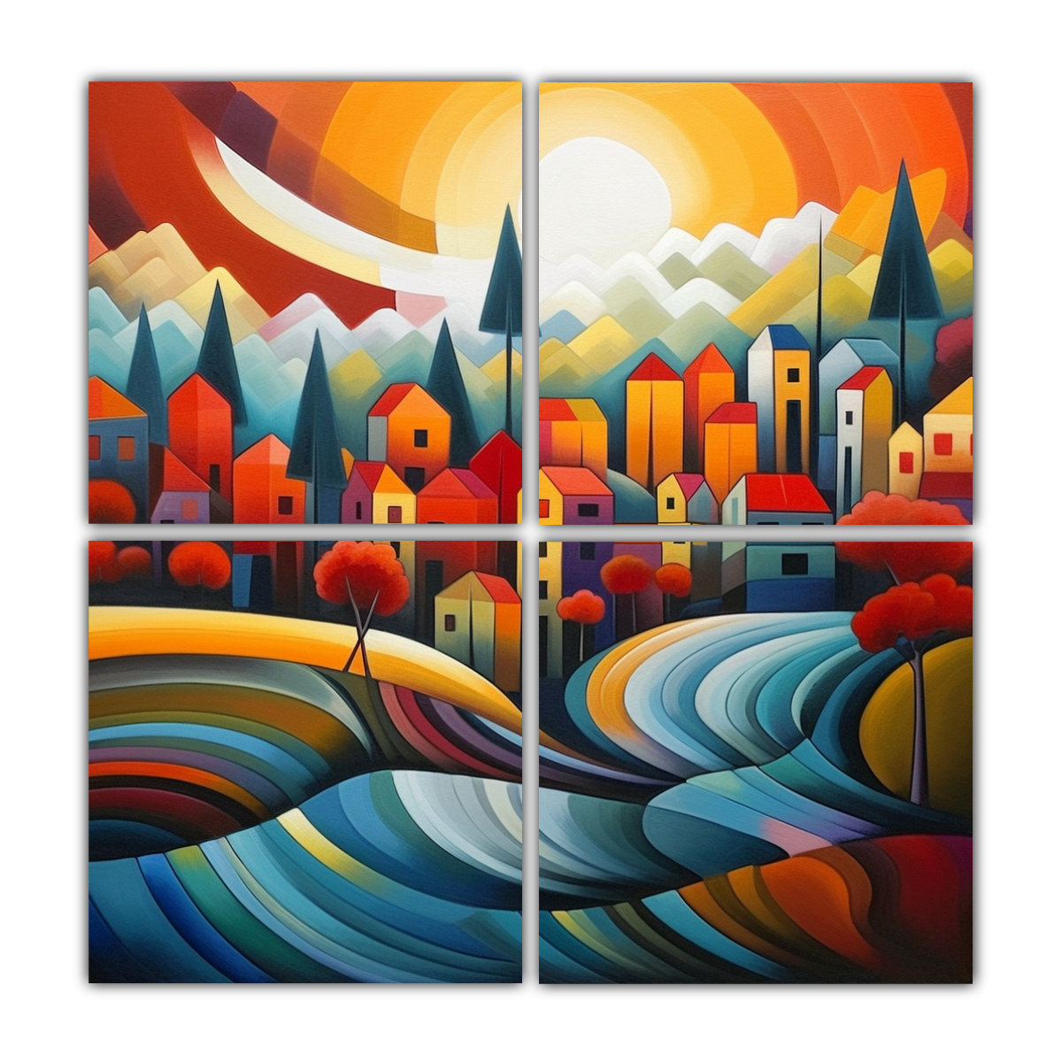 CUADROS ABSTRACTOS COLORIDOS PAISAJES MODERNOS 60X60 CM