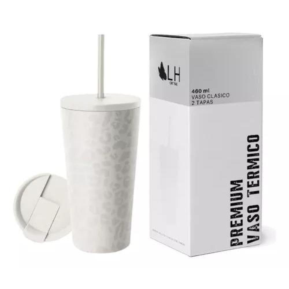VASO TÉRMICO MUG 460 LT, ACERO INOXIDABLE, BLANCO LEOPARDO