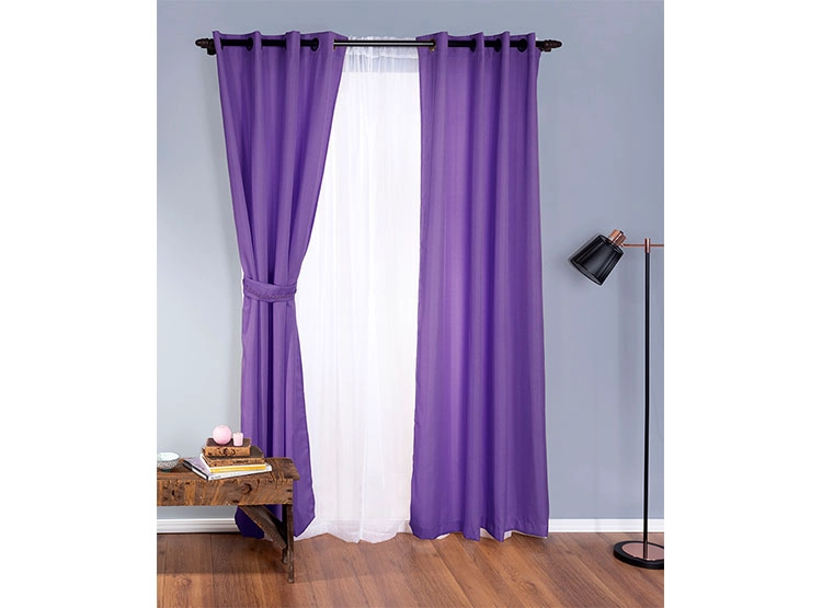 SET CORTINAS DORAL RUSTICO ARGOLLA MORADO