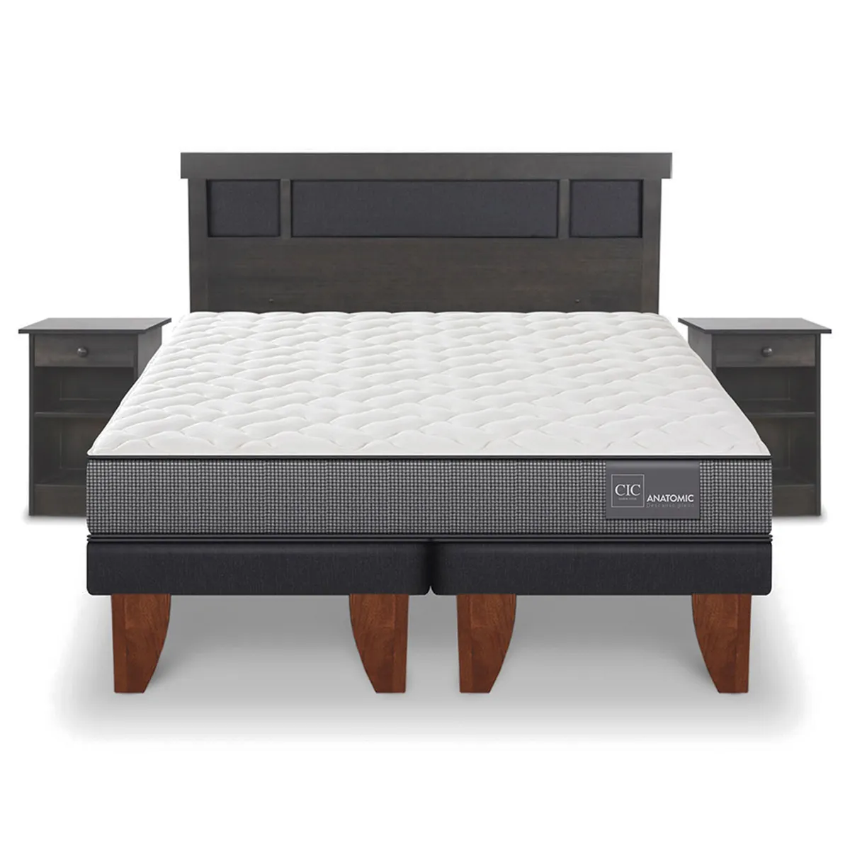 JUEGO DE DORMITORIO CIC CAMA EUROPEA DUBLIN ANATOMIC BD KING + SET GRIS