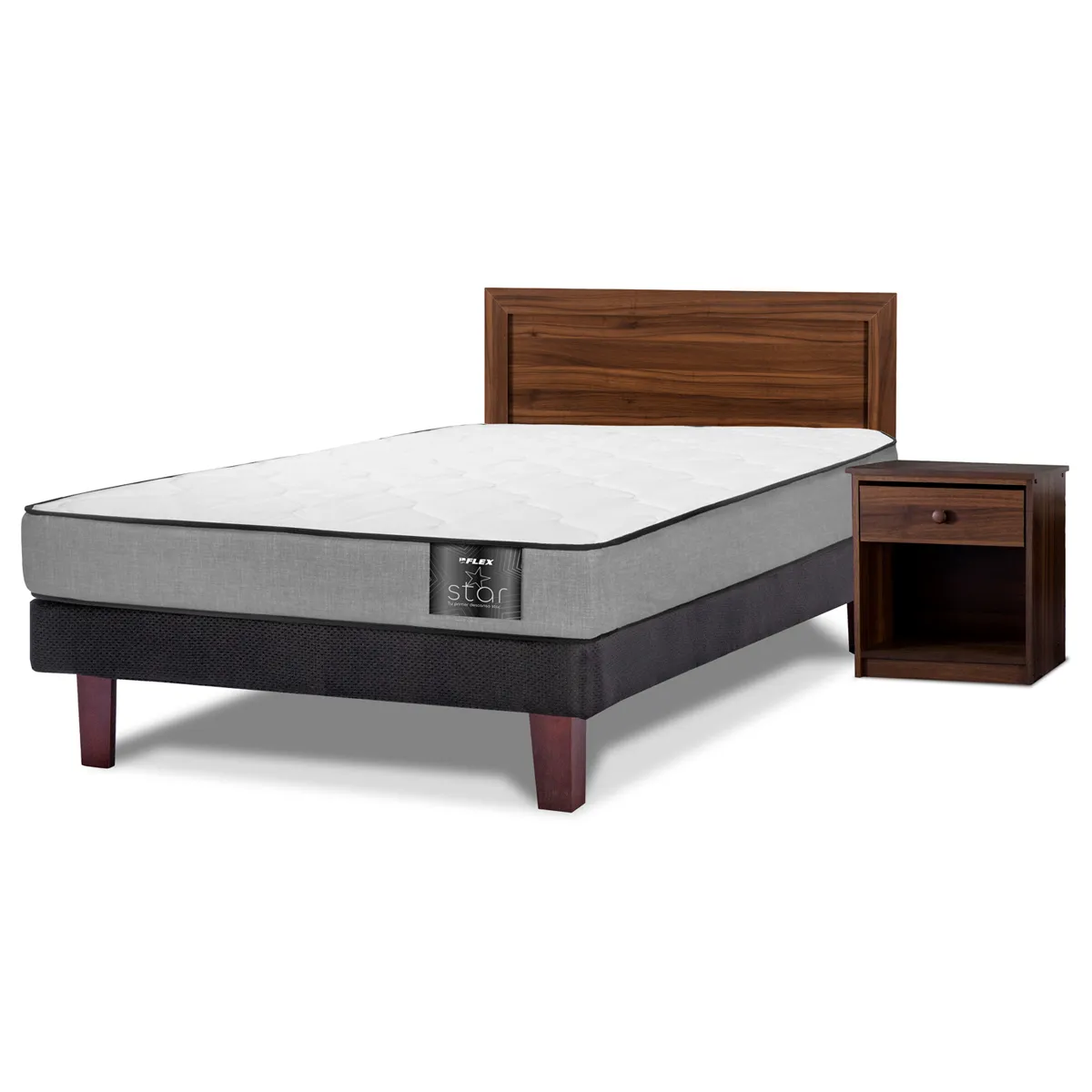 JUEGO DE DORMITORIO FLEX CAMA EUROPEA STAR 1 PLAZA + SET ASTURIAS