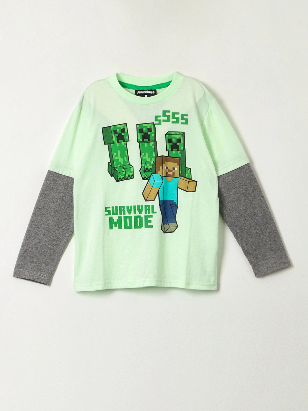 POLERA MANGA LARGA NIÑO MINECRAFT VERDE