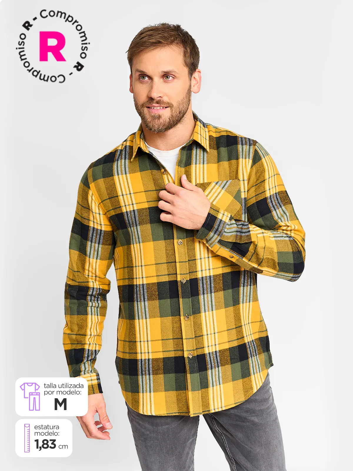 CAMISA MANGA LARGA ALGODÓN HOMBRE CLOUDBREAK MOSTAZA FRANELA
