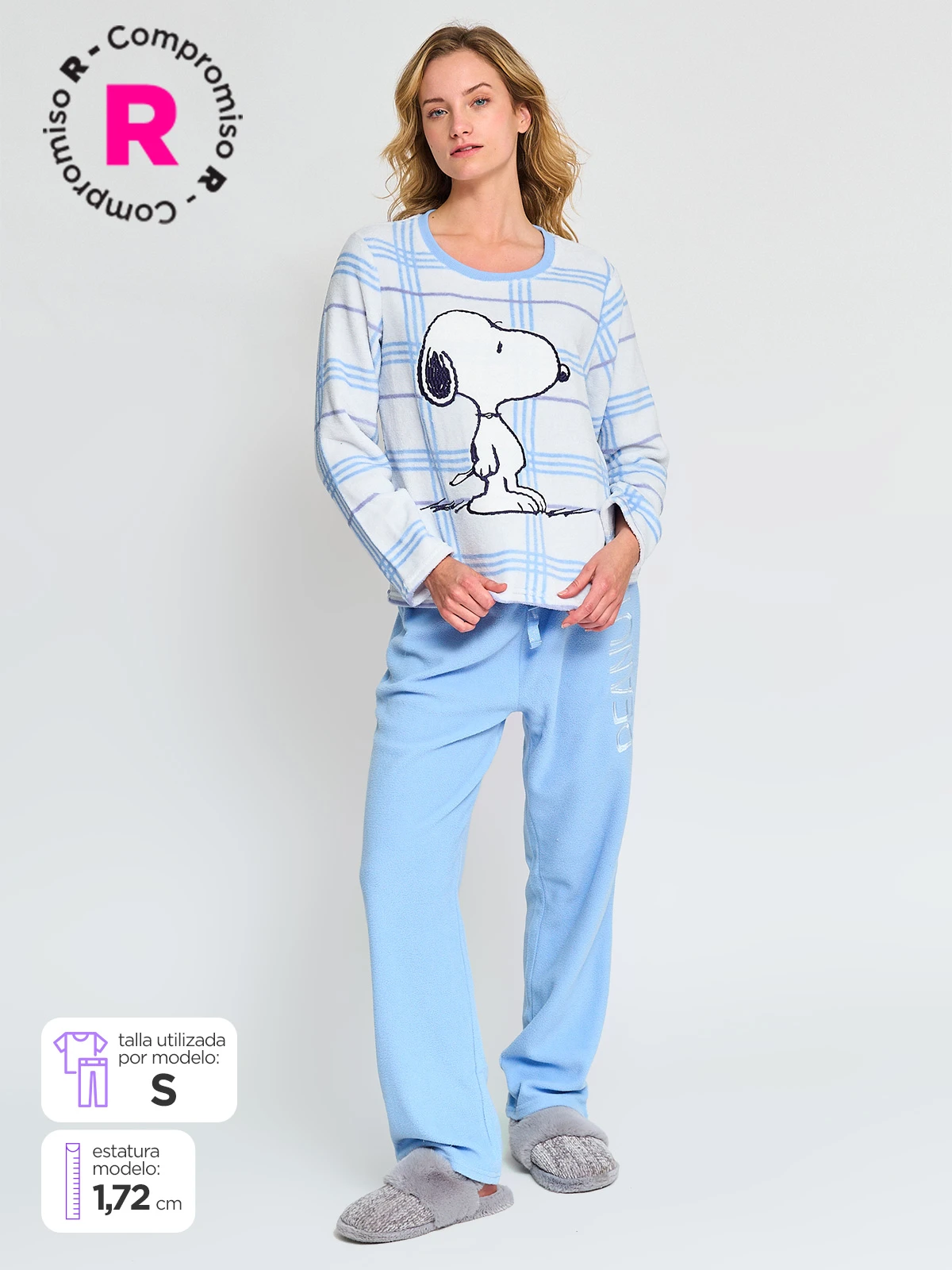 PIJAMA MANGA LARGA MUJER SNOOPY CELESTE 2 PIEZAS PEANUTS CORAL