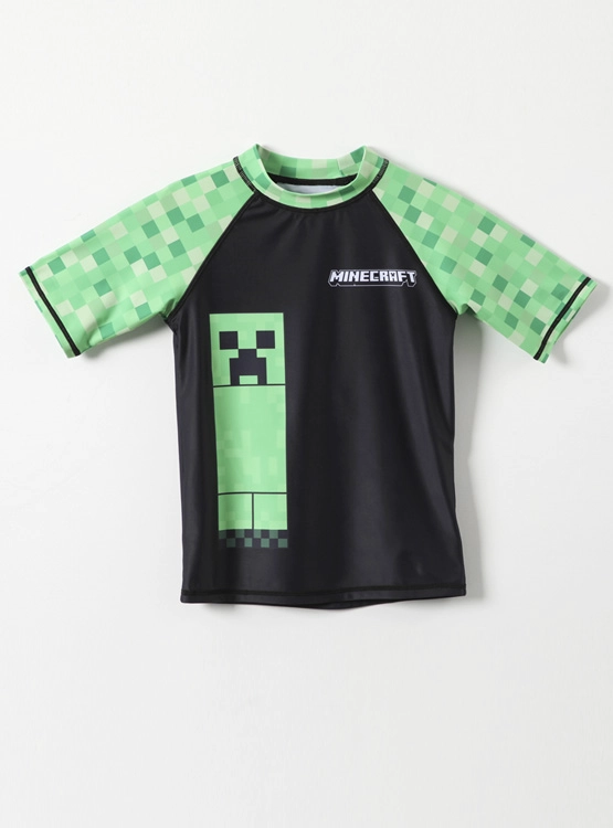 POLERA MANGA CORTA NIÑO MINECRAFT NEGRO UV MICRAFT