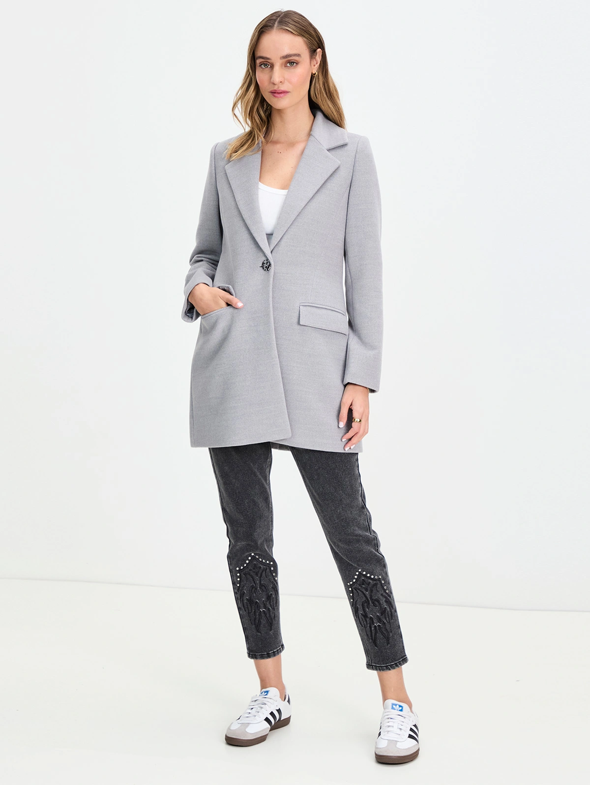 ABRIGO MUJER IO GRIS ANIMAL PRINT