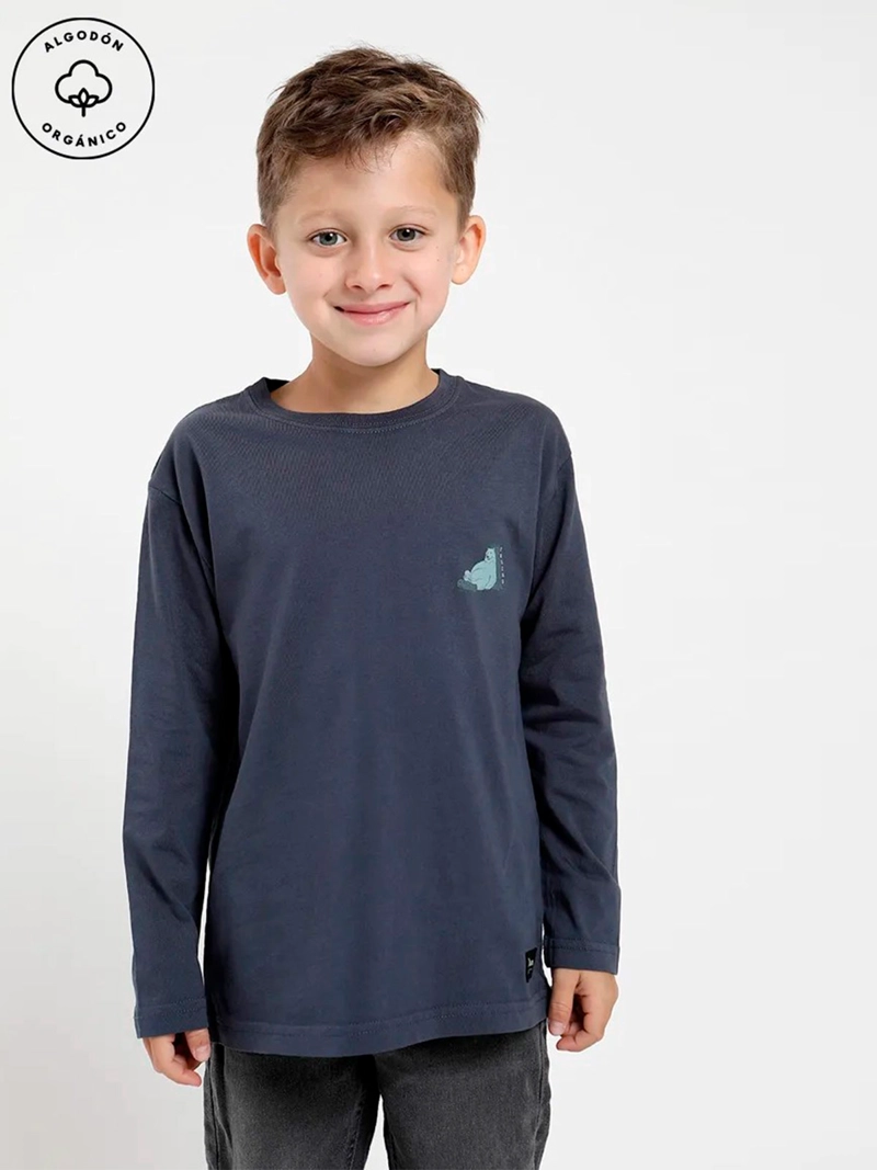 POLERA MANGA LARGA ALGODÓN NIÑO FROENS AZUL OSO FLOJO
