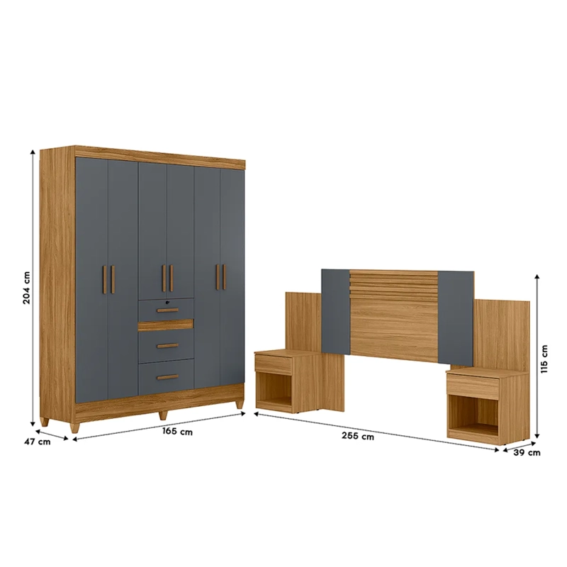 CLOSET DI PORETTI DESIGN ITATIBA 6P 3C + RESPALDO + 2 VELADORES GRIS