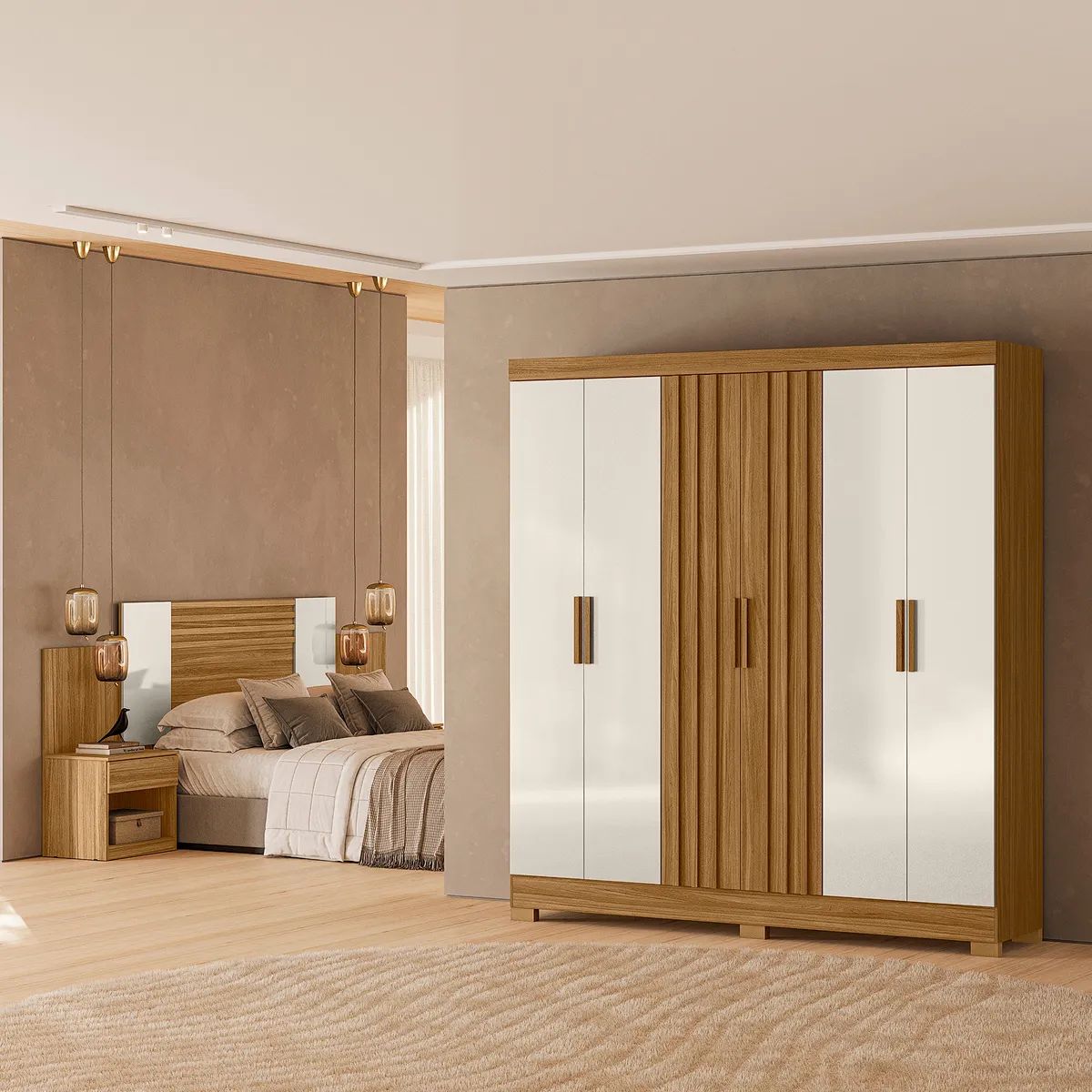 CLOSET DI PORETTI DESIGN VALENCIA 6P 2C + RESPALDO + 2 VELADORES CAFÉ